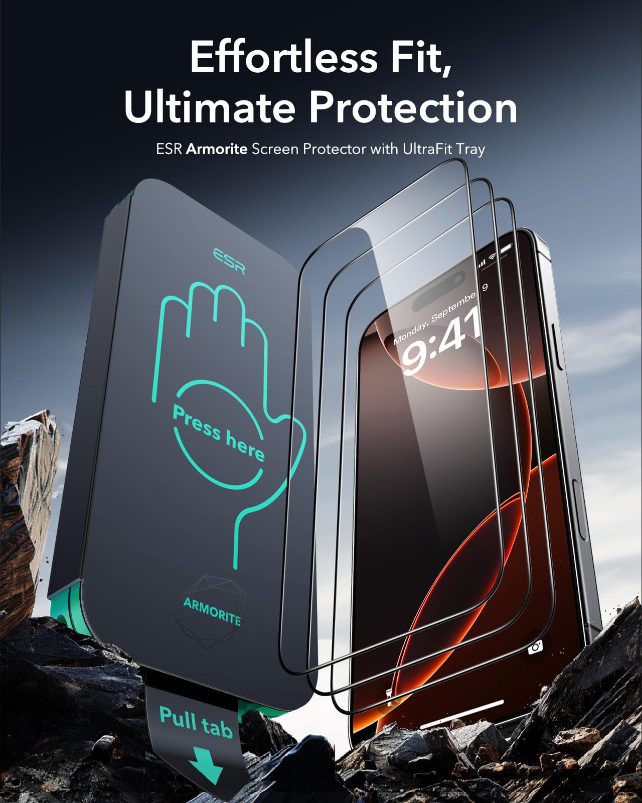 ESR 3 Pack 9H+ Glass for iPhone 16 Pro Max Screen Protector, [Military Grade Shatterproof & Longest Durable] Armorite Ultra-tough Tempered Glass with UltraFit Tray