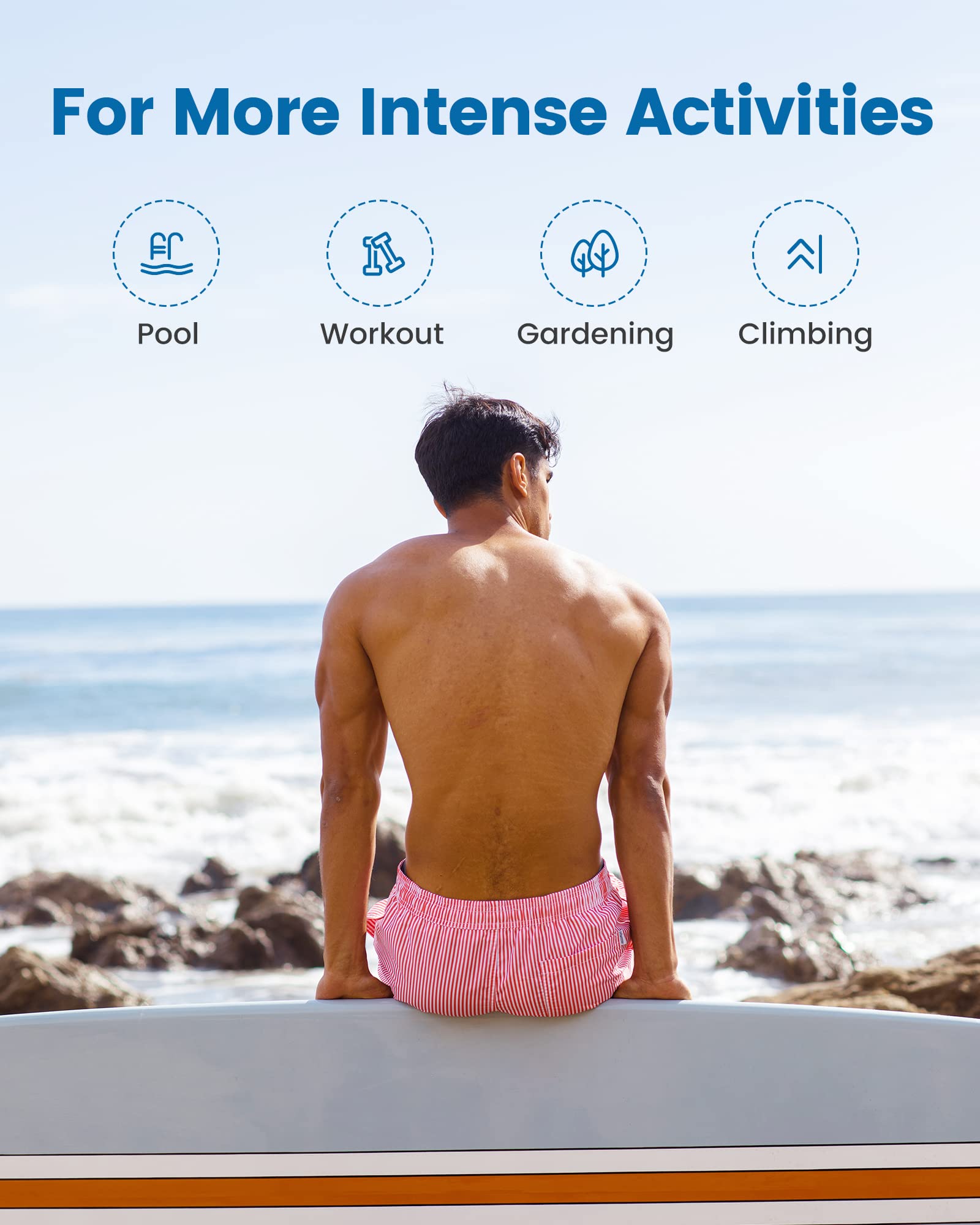 maamgic Mens Swim Trunks with Compression Liner 5" Stretch Beach Shorts Quick Dry with Zipper Pockets No-Chafing Board Shorts Blue White Stripe M