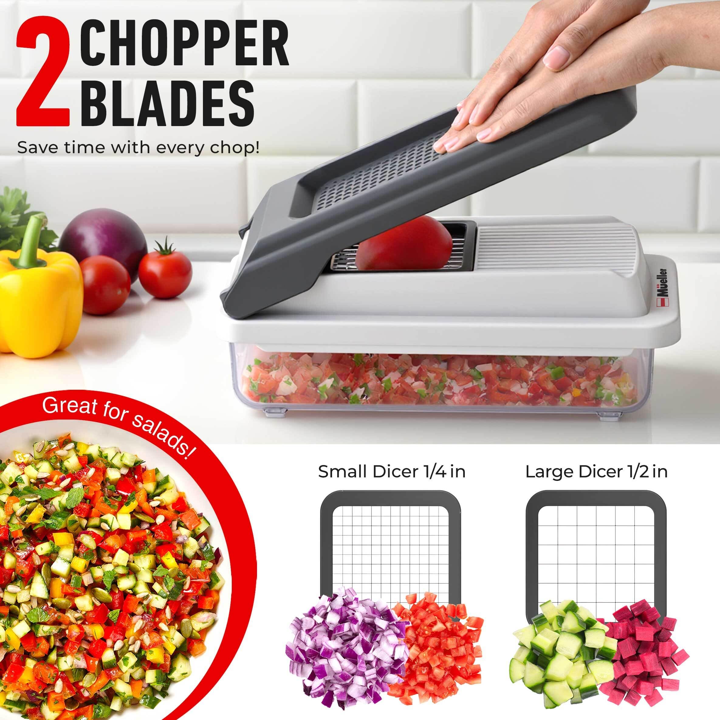 Mueller Vegetable Chopper Mandoline Slicer, Food Veggie Chopper, Cheese Grater, Onion Vegetable Cutter with Container, Dicer, Kitchen Gadgets & Essentials, White Sand/Grey
