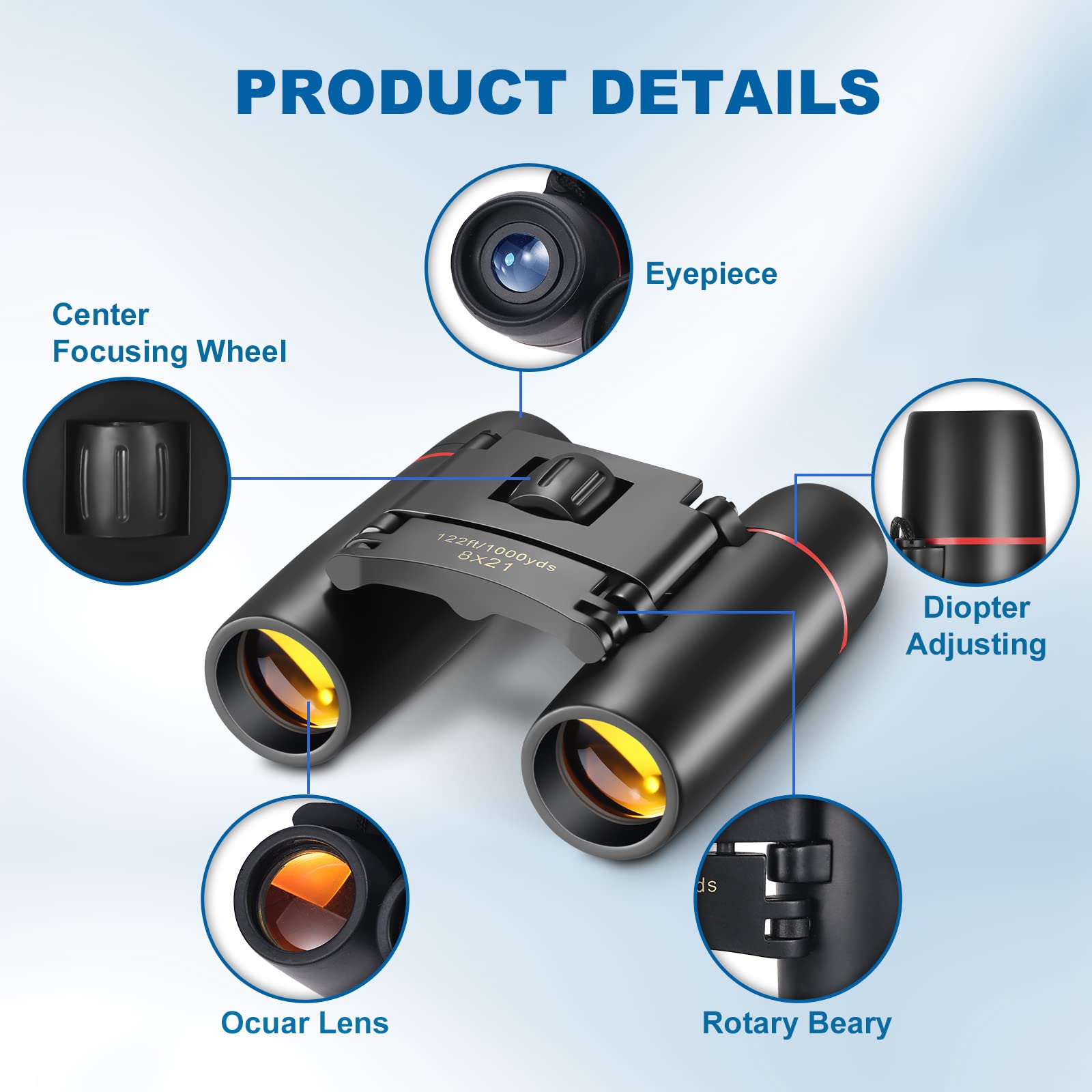 AHFLRITO Compact Binoculars, Lightweight Foldable Small Binoculars for Adults and Kids, Portable Waterproof for Bird Watching, Traveling, Theater, Opera, Concert, Hiking, Sightseeing