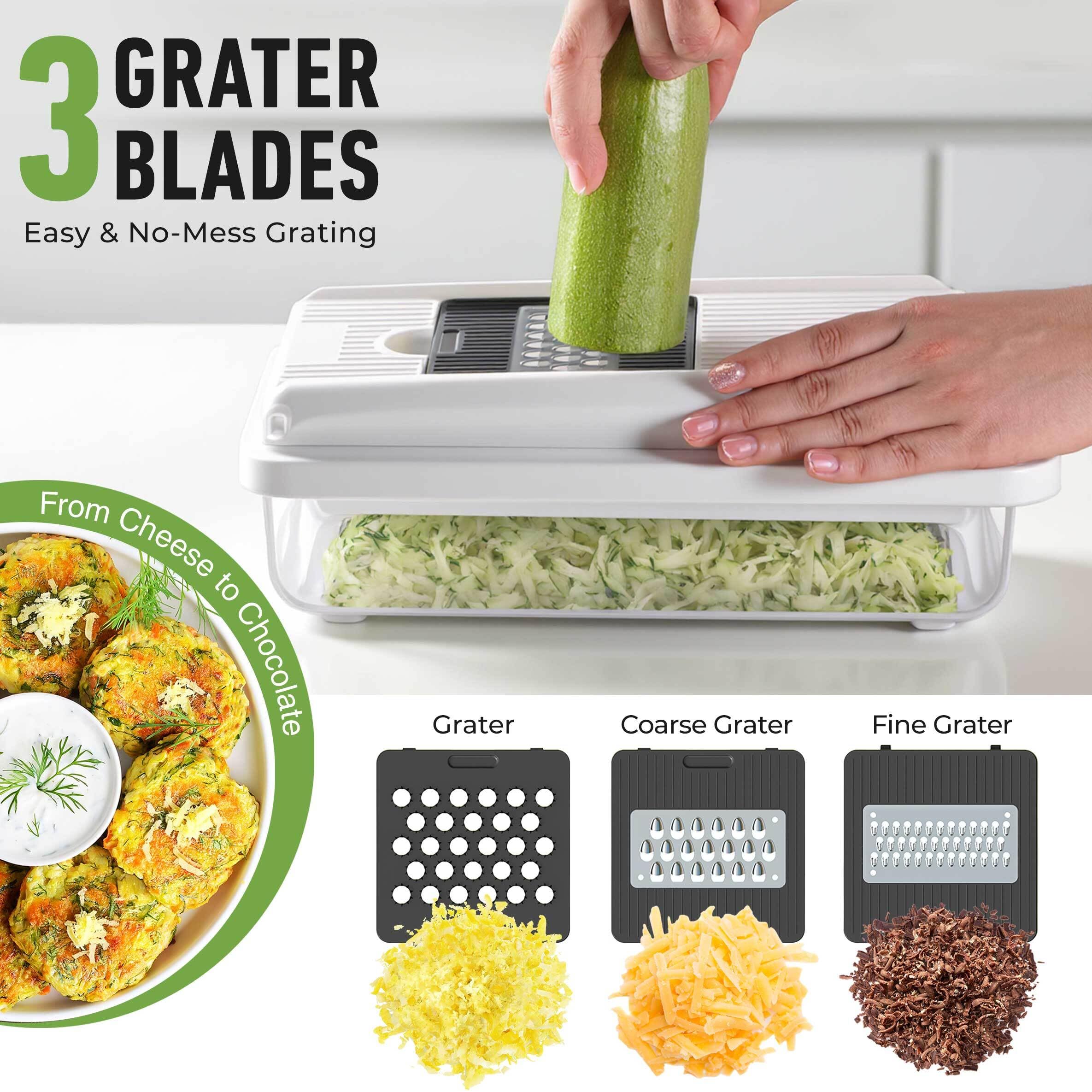 Mueller Vegetable Chopper Mandoline Slicer, Food Veggie Chopper, Cheese Grater, Onion Vegetable Cutter with Container, Dicer, Kitchen Gadgets & Essentials, White Sand/Grey