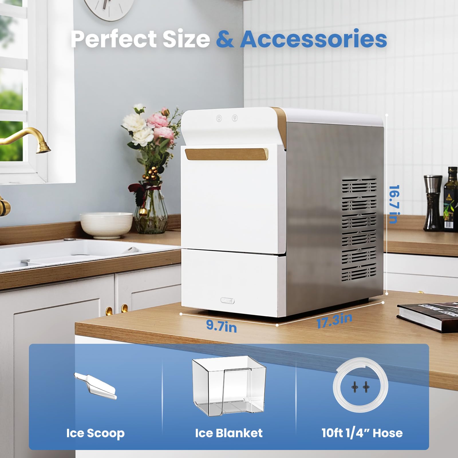 Gevi Household V2.0 Quiet Countertop Nugget Ice Maker, Self-Cleaning Chewable Pellet Ice Machine, 38 lbs/24H, Energy-Efficient, White