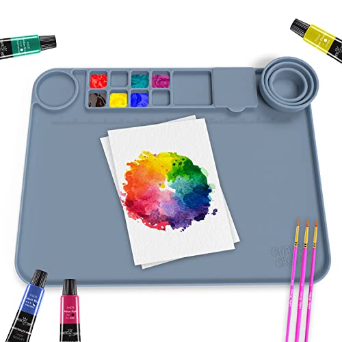 Silicone Craft Mat Silicone Art Mat with Cup Silicone Mats for Crafts - Craft Silicone Mat Silicone Painting Mat - Thick Large Silicone Artist Mat with Cup and Raised Edge for Painting (17.7"x13.7")