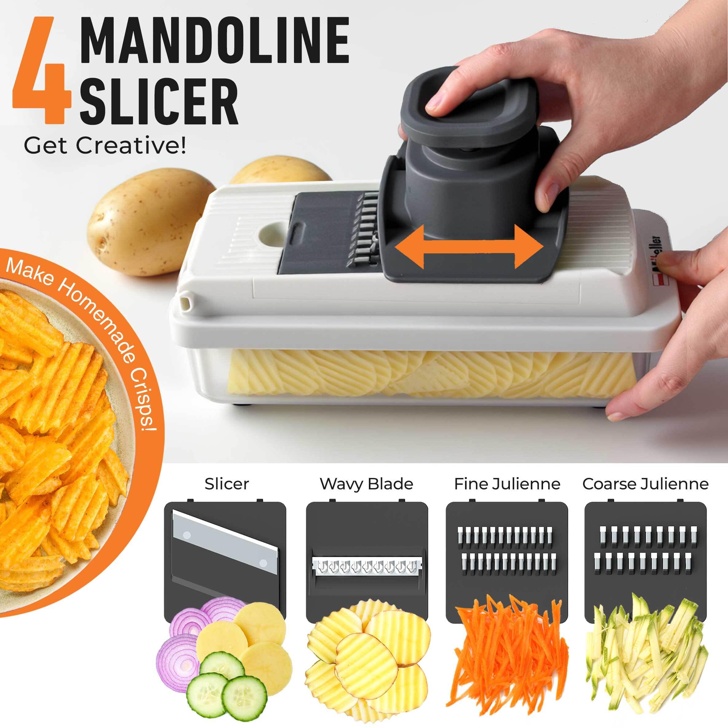 Mueller Vegetable Chopper Mandoline Slicer, Food Veggie Chopper, Cheese Grater, Onion Vegetable Cutter with Container, Dicer, Kitchen Gadgets & Essentials, White Sand/Grey