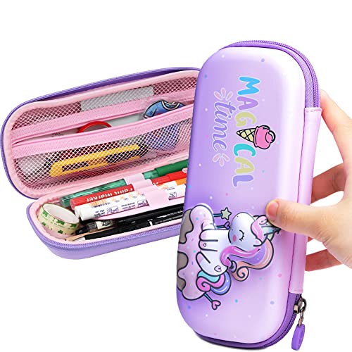 Unicorn Pencil Case for Girls, 3D Cute Cartoon Unicorn Pencil Pouch, Portable Storage Pouch Large Capacity with Compartment & Zipper Pencil Bag for Kids Boys Girls