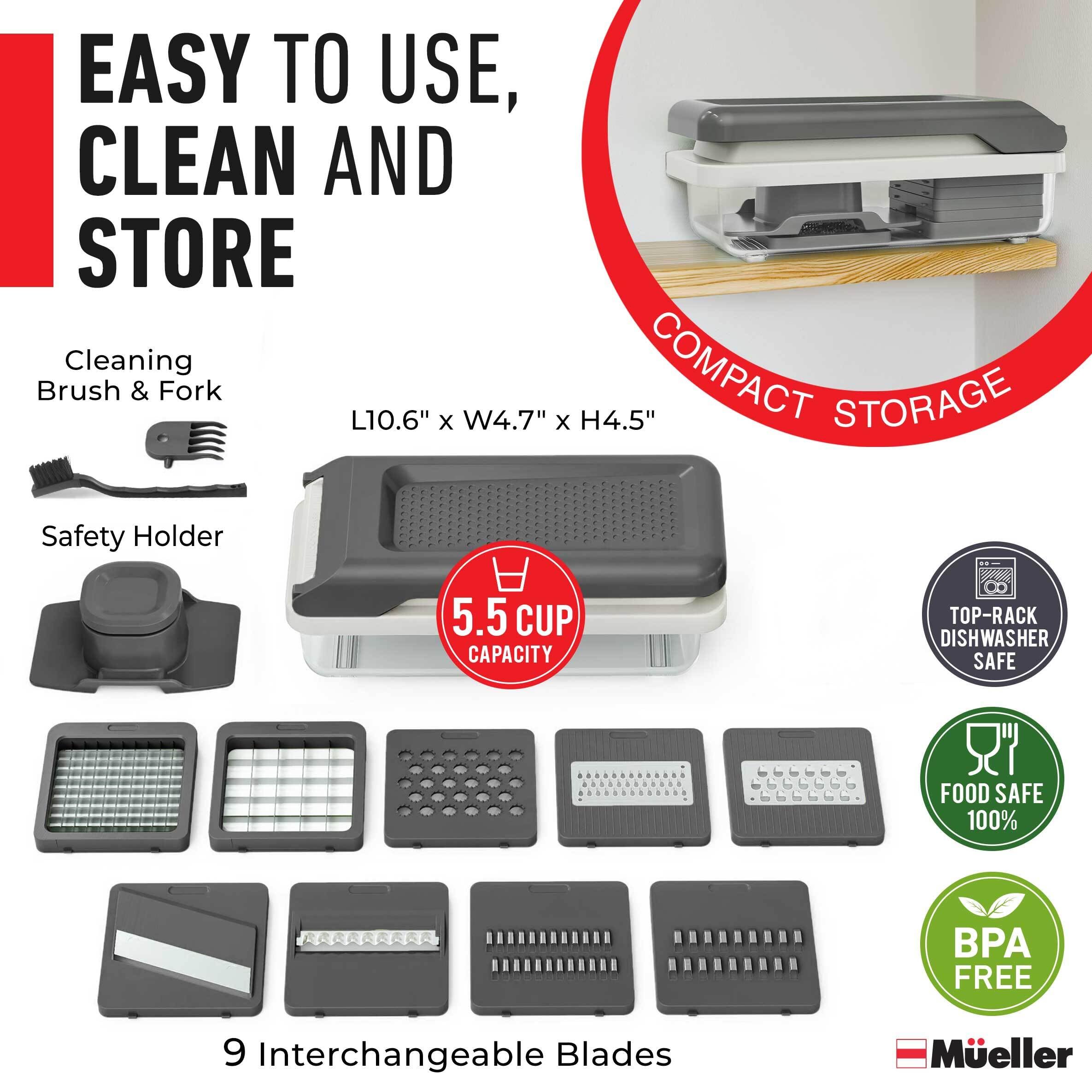 Mueller Vegetable Chopper Mandoline Slicer, Food Veggie Chopper, Cheese Grater, Onion Vegetable Cutter with Container, Dicer, Kitchen Gadgets & Essentials, White Sand/Grey