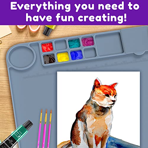 Silicone Craft Mat Silicone Art Mat with Cup Silicone Mats for Crafts - Craft Silicone Mat Silicone Painting Mat - Thick Large Silicone Artist Mat with Cup and Raised Edge for Painting (17.7"x13.7")