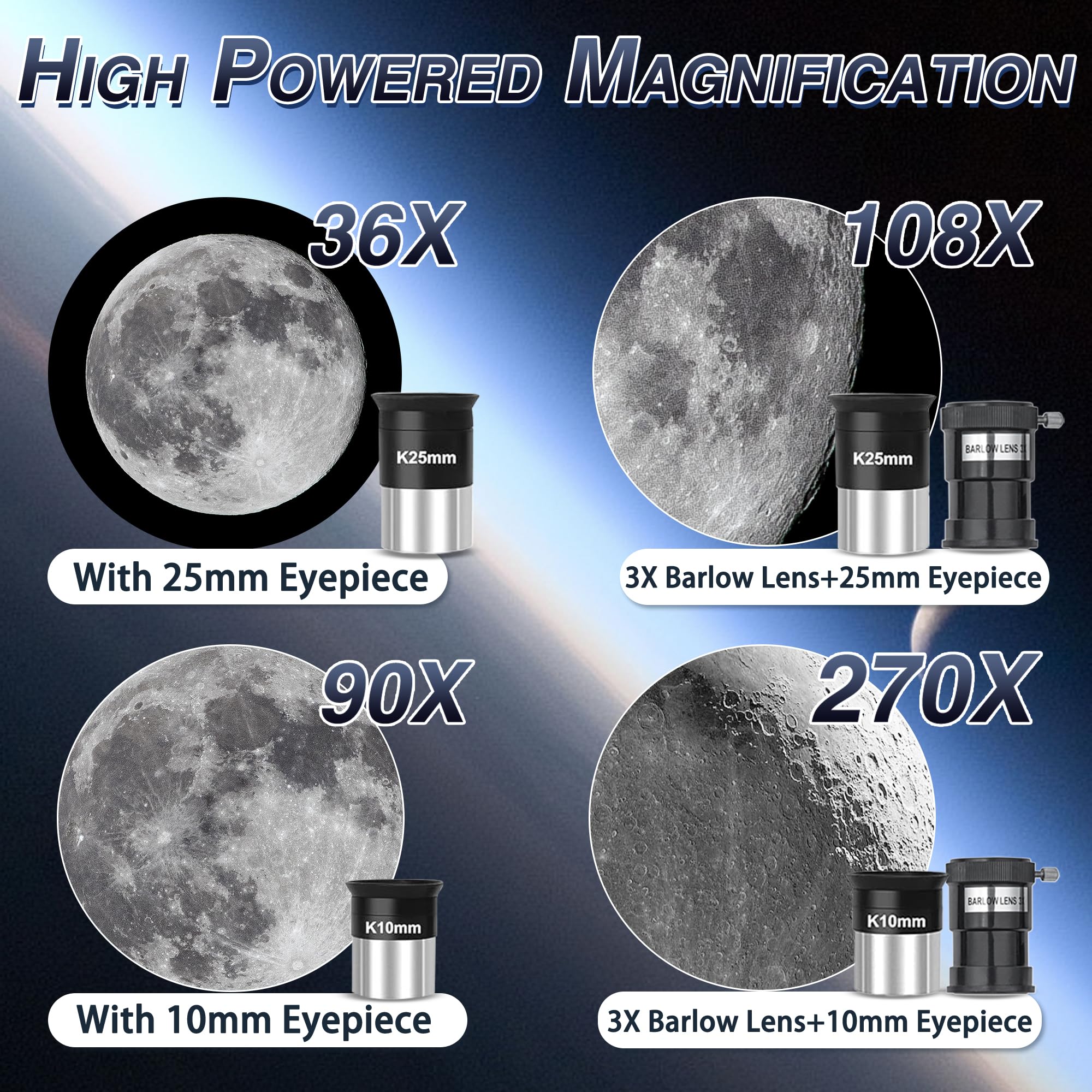 Telescope, 90mm Aperture 900mm Astronomical Refractor Telescope for Adults High Powered - Multi-Coated Professional Telescopes for Astronomy Beginners with AZ Mount, Portable Carry Bag, Phone Adapter