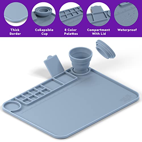 Silicone Craft Mat Silicone Art Mat with Cup Silicone Mats for Crafts - Craft Silicone Mat Silicone Painting Mat - Thick Large Silicone Artist Mat with Cup and Raised Edge for Painting (17.7"x13.7")