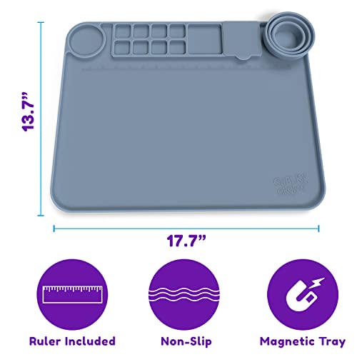 Silicone Craft Mat Silicone Art Mat with Cup Silicone Mats for Crafts - Craft Silicone Mat Silicone Painting Mat - Thick Large Silicone Artist Mat with Cup and Raised Edge for Painting (17.7"x13.7")