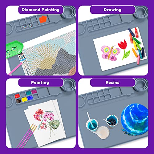 Silicone Craft Mat Silicone Art Mat with Cup Silicone Mats for Crafts - Craft Silicone Mat Silicone Painting Mat - Thick Large Silicone Artist Mat with Cup and Raised Edge for Painting (17.7"x13.7")