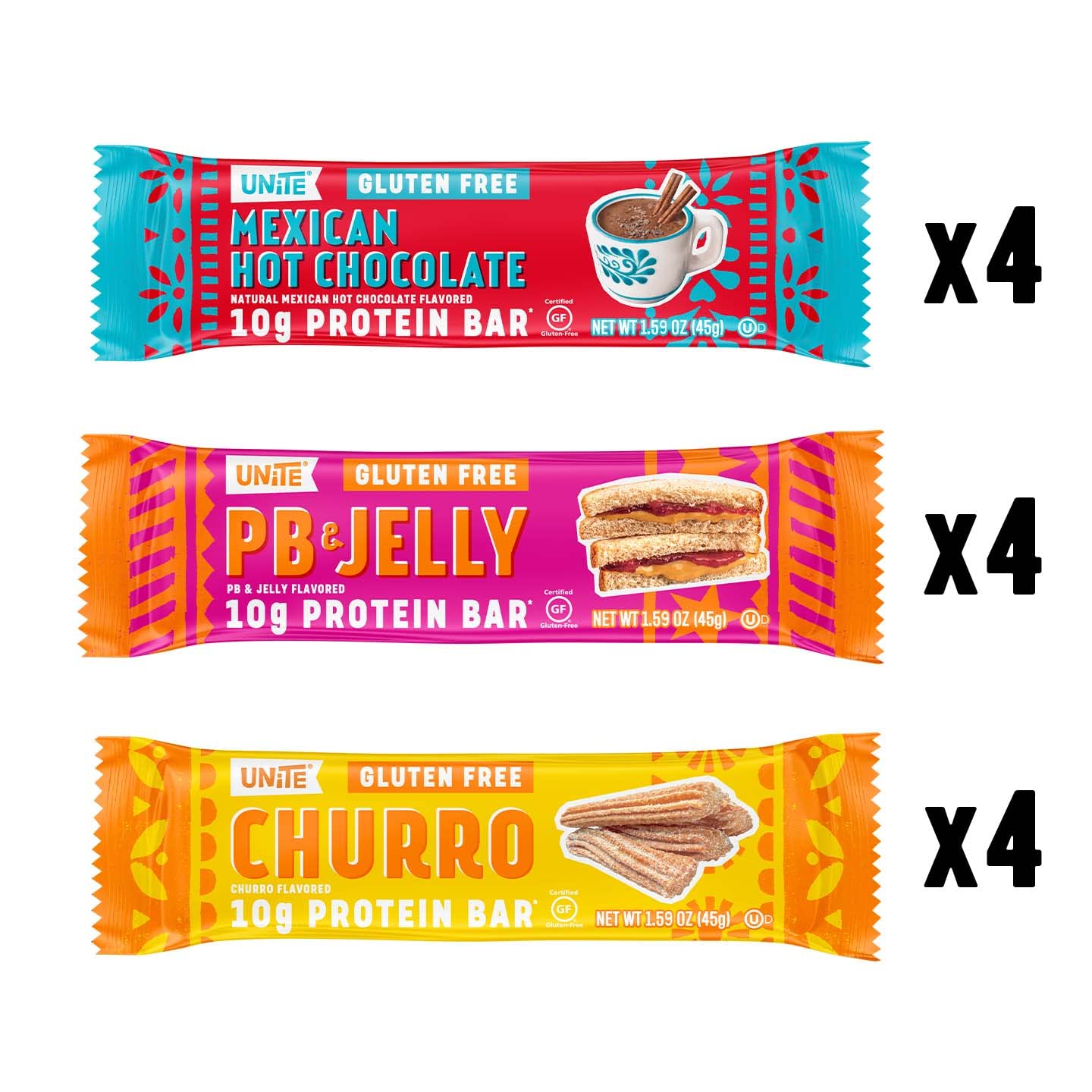 UNiTE Protein Bar, 10g Protein, 200 Calories, Variety Pack, Real Ingredients, No Artificial Sweeteners or Flavors, Gluten & Soy Free, High Protein, Women Owned, 1.59 Oz Bars (12 Pack)