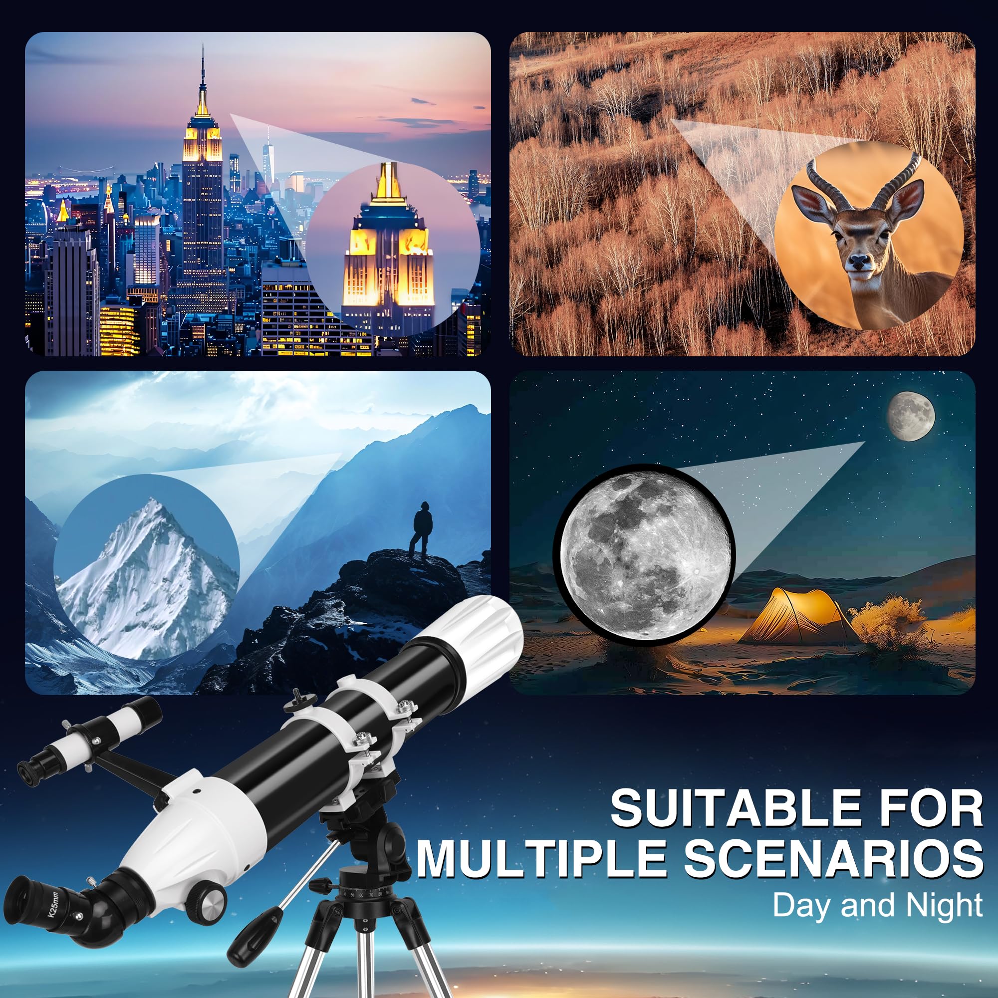 Telescope, 90mm Aperture 900mm Astronomical Refractor Telescope for Adults High Powered - Multi-Coated Professional Telescopes for Astronomy Beginners with AZ Mount, Portable Carry Bag, Phone Adapter