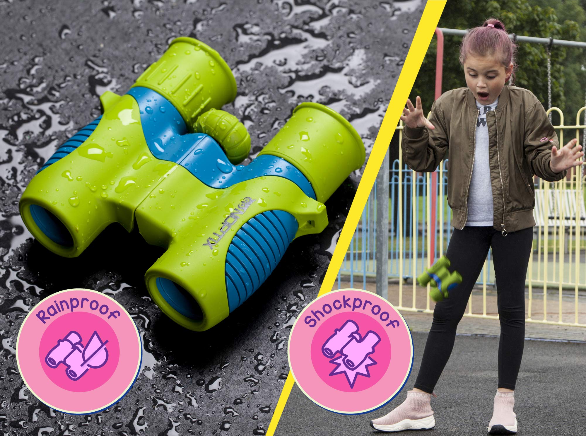 Binoculars for Kids, Girls or Boys Real Kids Binoculars in Vibrant Green Blue - includes Sticker Book with 40 Bird Species - Kids Toys Small Binoculars, Toddler Binoculars