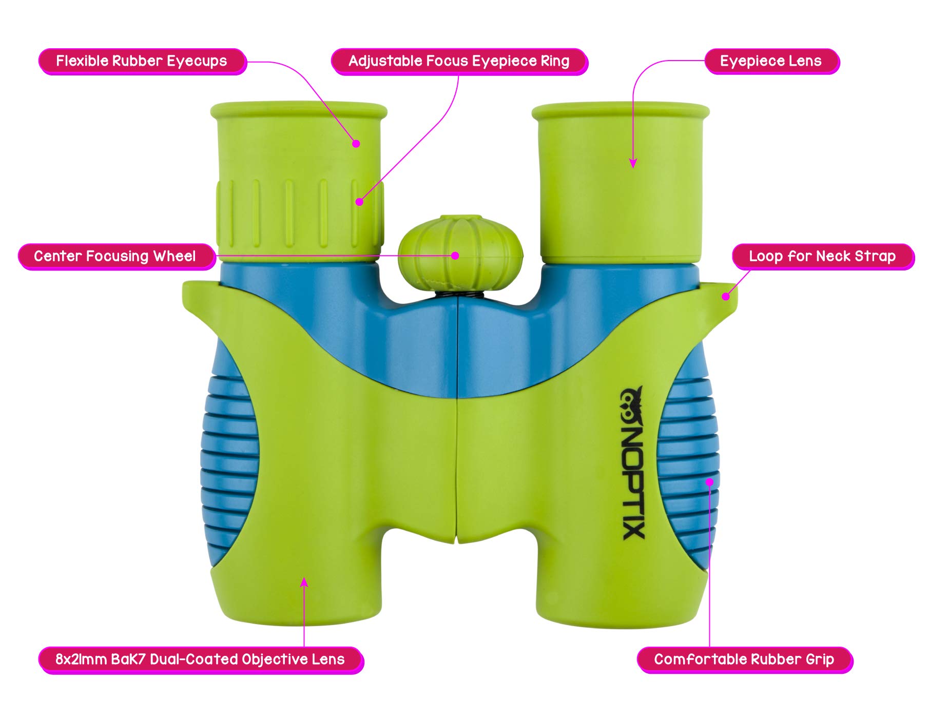 Binoculars for Kids, Girls or Boys Real Kids Binoculars in Vibrant Green Blue - includes Sticker Book with 40 Bird Species - Kids Toys Small Binoculars, Toddler Binoculars