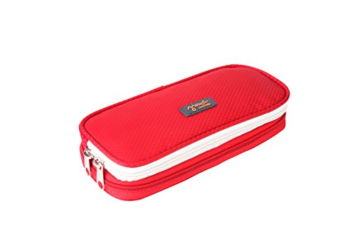 Large Capacity Double Zipper Pencil Case Bag Pen Pouch (Red, Red)