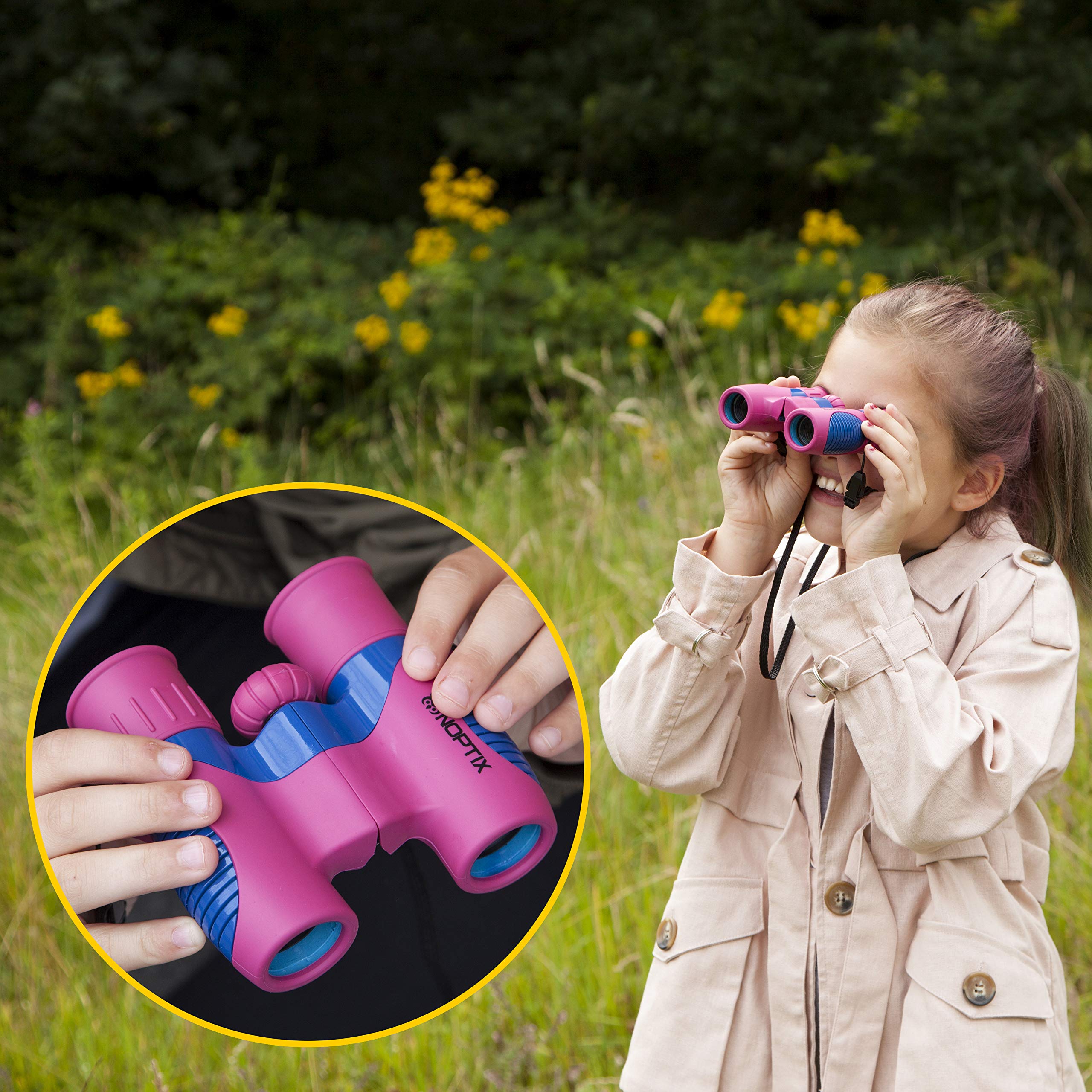 Binoculars for Kids, Girls or Boys Real Kids Binoculars in Vibrant Green Blue - includes Sticker Book with 40 Bird Species - Kids Toys Small Binoculars, Toddler Binoculars