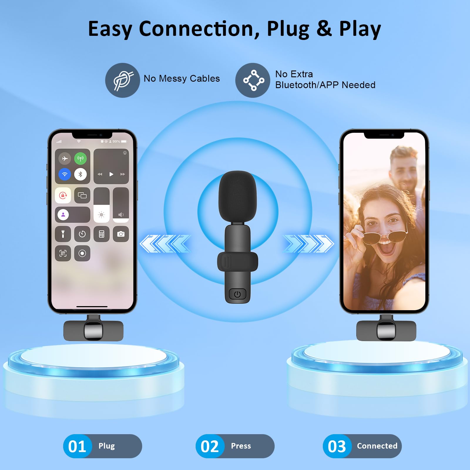 Wireless Lavalier Lapel Microphone for iPhone 15 Series/Android/Computer - Bluetooth Mini Phone Microphones for Video Recording - 2 Clip on Mics with USB C Interface for Tiktok YouTube Vlog