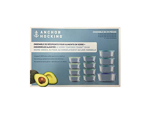 Anchor 10613AHG17 Hocking Company Food Storage Set 24PC, Container is Clear, lids are Either Green or Blue