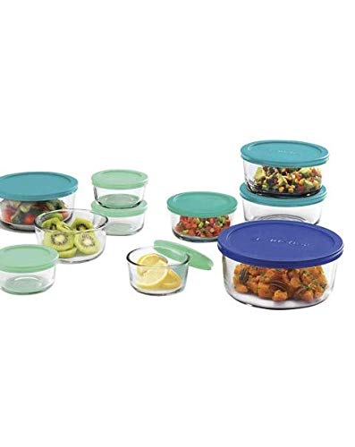 Anchor 10613AHG17 Hocking Company Food Storage Set 24PC, Container is Clear, lids are Either Green or Blue