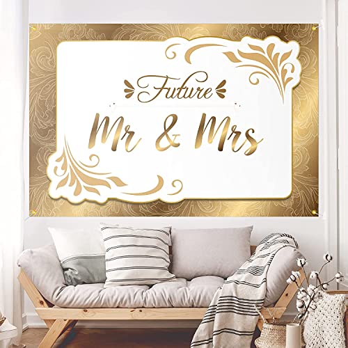 Future Mr & Mrs Backdrop Banner Golden Engagement Bridal Shower Wedding Theme Party Decorations Photography Background White