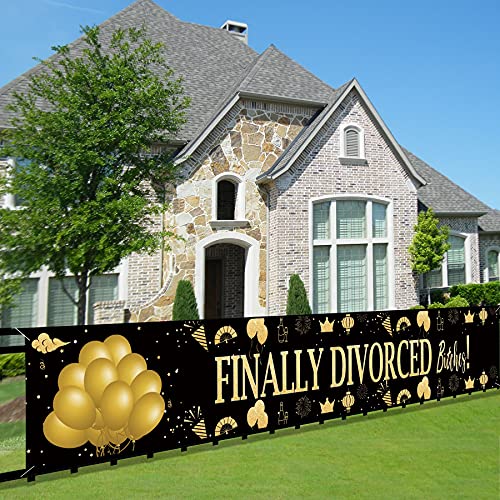 Finally Divorced Banner Decorations, Divorced Party Porch Sign Decorations Supplies, Large Newly Single Party Photo Booth Backdrop, Divorce Gifts for Women and Men (9.8x1.6ft)
