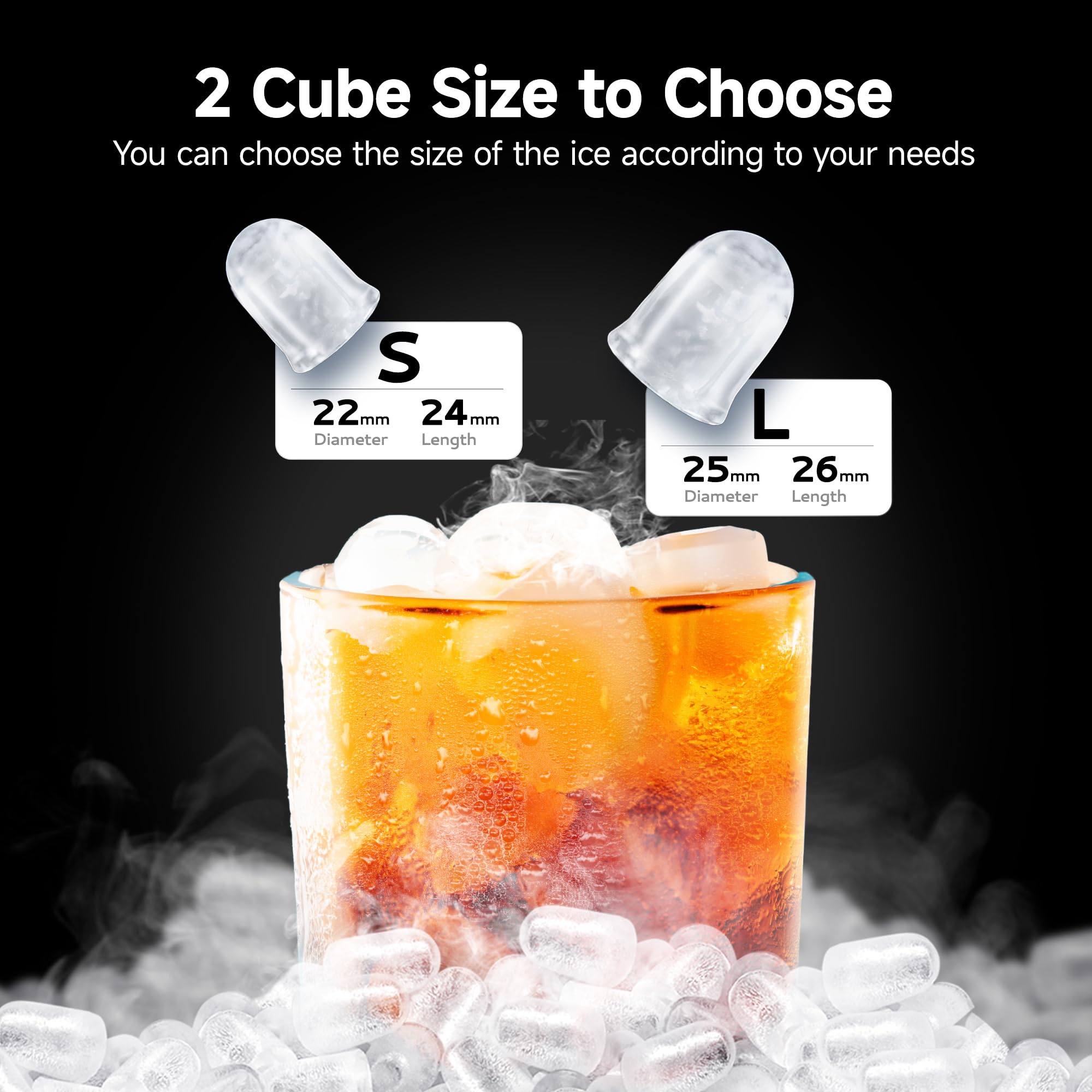 EUHOMY Ice Maker Countertop, 9 Cubes Ready in 6 Mins, 26lbs/24H, Self-Cleaning, Portable Ice Maker Machine with Carry Handle, Basket and Scoop, 2 Sizes of Bullet Ice for Home, Kitchen, Office