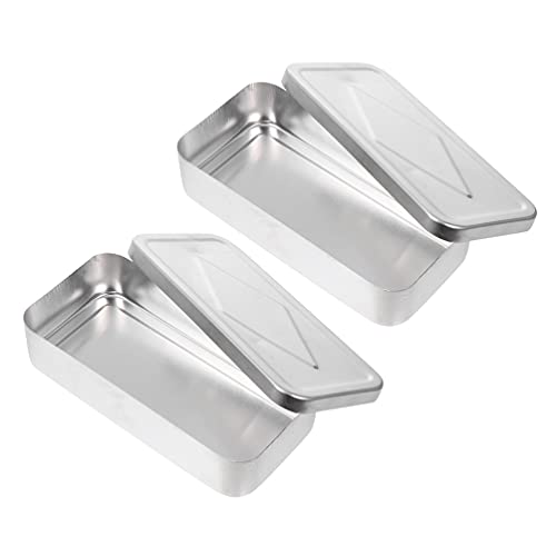 Scicalife 2pcs Aluminum Rectangular Storage Box Small Needle Container Empty Hinged Tins Box Sewing Needle Case Small Tin with Lid