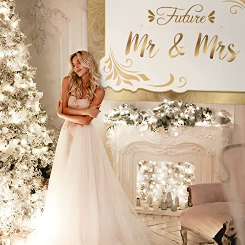 Future Mr & Mrs Backdrop Banner Golden Engagement Bridal Shower Wedding Theme Party Decorations Photography Background White