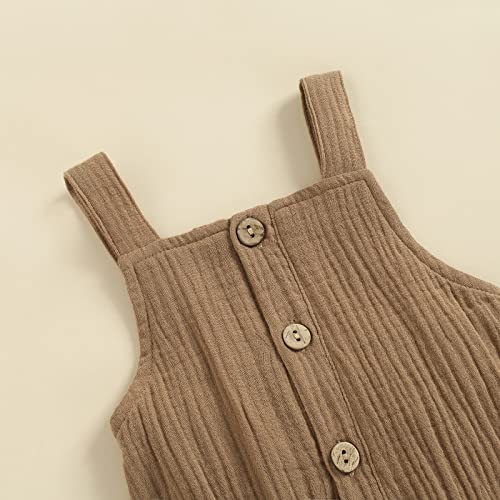Mubineo Toddler Baby Girl Boy Solid Pocket Overalls Comfy Overall Romper Jumpsuit (Brown, 12-18 Months)