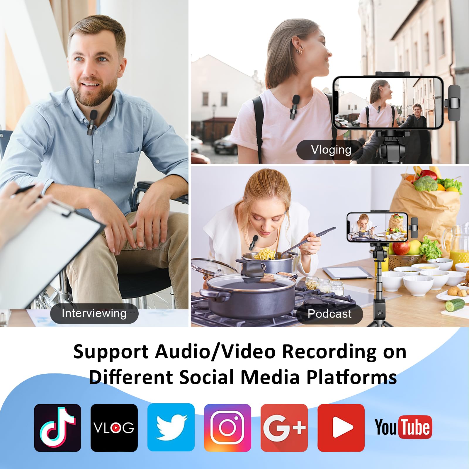Wireless Lavalier Lapel Microphone for iPhone 15 Series/Android/Computer - Bluetooth Mini Phone Microphones for Video Recording - 2 Clip on Mics with USB C Interface for Tiktok YouTube Vlog