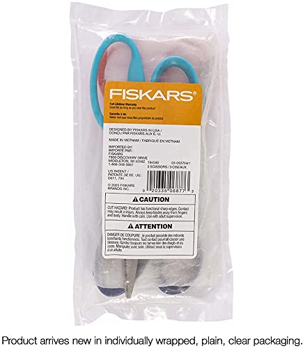 Fiskars Kids Scissors, Left Handed Scissors for Kids, Scissors for school, SoftGrip, 5 Inch, Blue Lightning