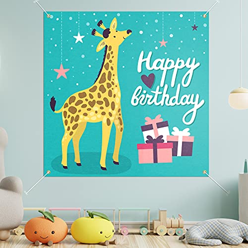 5665 Happy Birthday Backdrop Banner Decor Mint Green – Giraffe Animals Theme Happy Birthday Party Decorations for Boys Girls Supplies