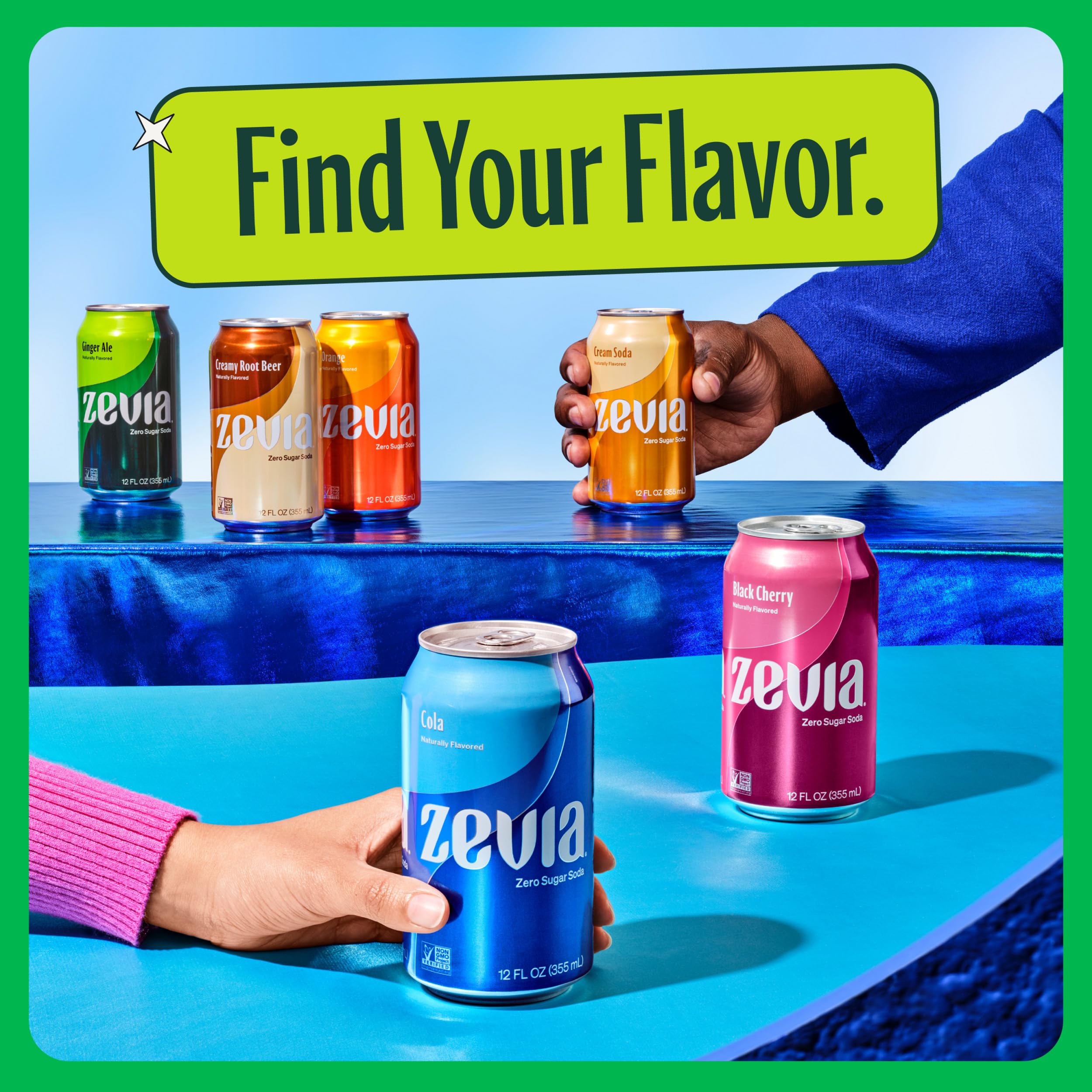 Zevia Zero Sugar Soda, Rainbow Variety Pack, 12 oz Cans (24-Pack) β Naturally Sweetened, Zero Calorie Sugar Free Soda - Non-GMO Project Verified, Gluten-Free, Vegan