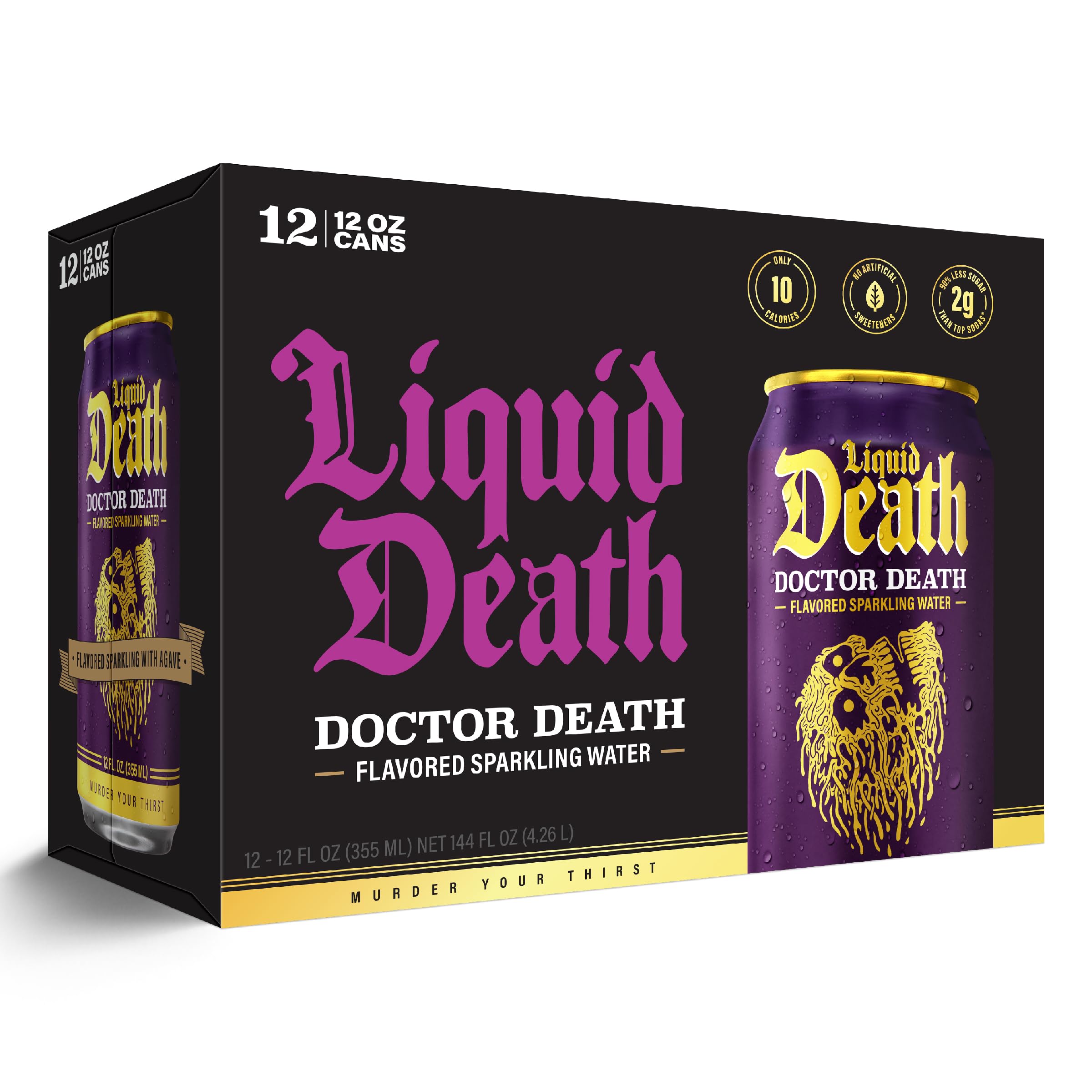 Liquid Death, Doctor Death, Soda-Flavored Sparkling Water, 12-Pack (12oz Cans), Low Calorie & No Artificial Sweeteners