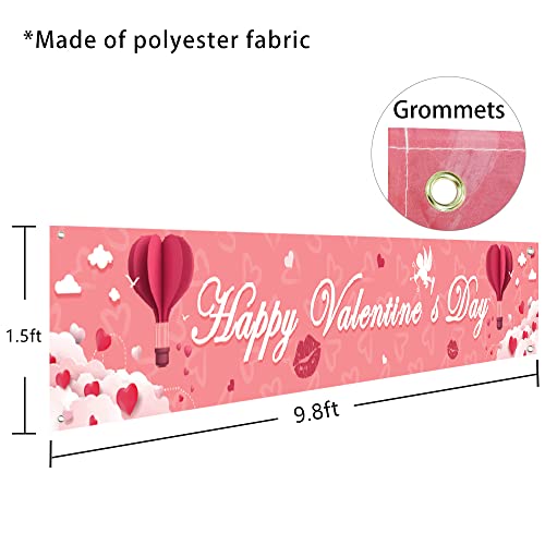 Happy Valentine's Day Banner, Large Valentines Banner Red Love Heart Backdrop for Valentine's Day Indoor Outdoor Party Decorations (Pink)