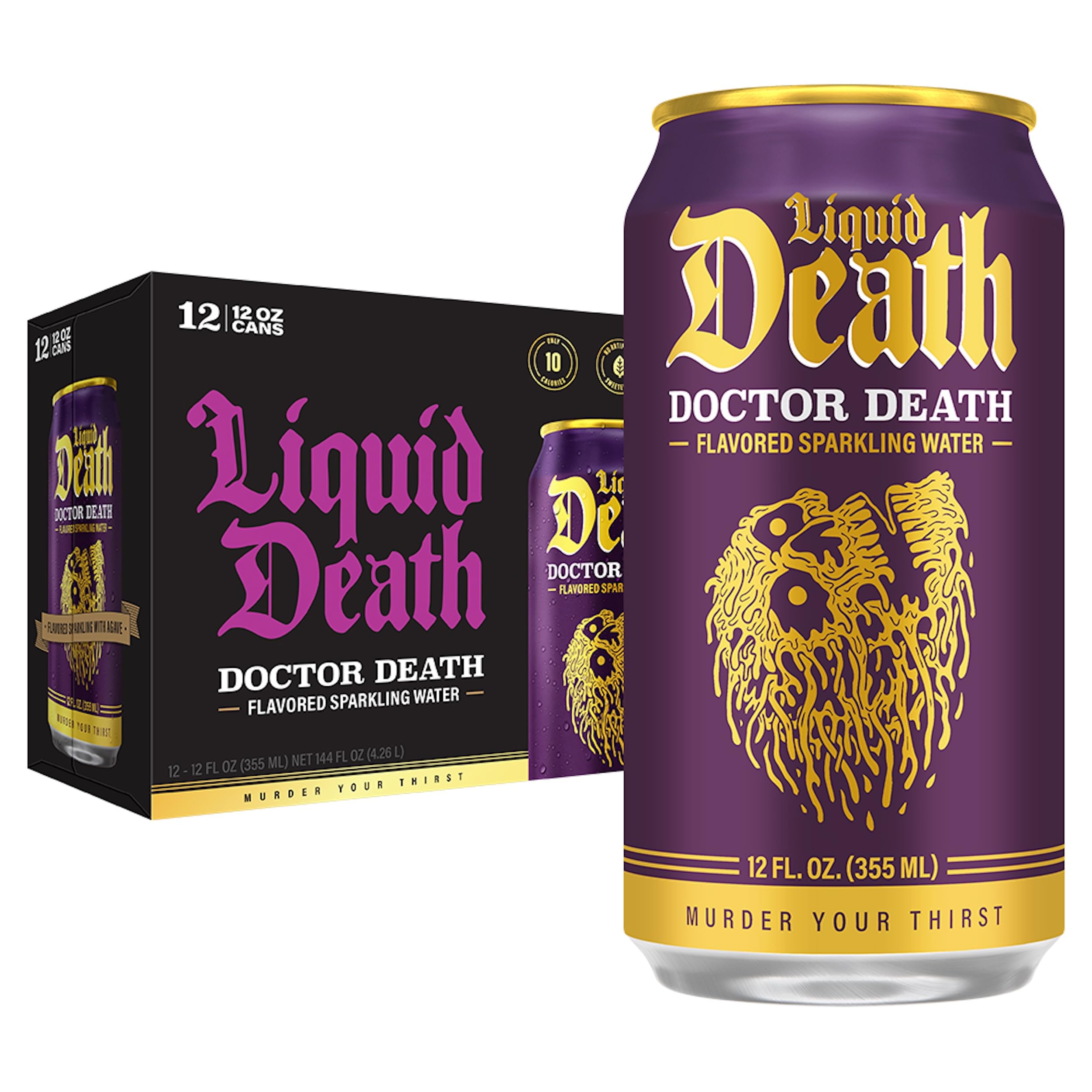 Liquid Death, Doctor Death, Soda-Flavored Sparkling Water, 12-Pack (12oz Cans), Low Calorie & No Artificial Sweeteners