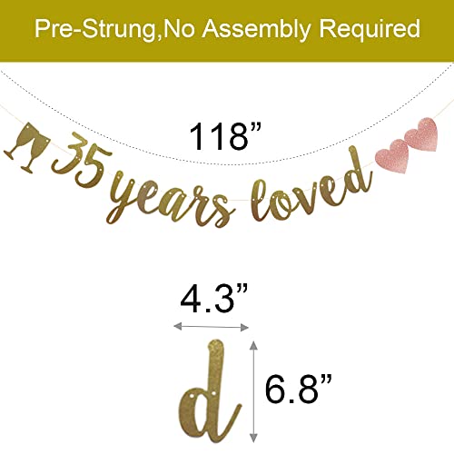 35 Years Loved Banner, Pre-Strung, Gold Glitter Paper Garlands for 35th Birthday/Wedding Anniversary Party Decorations Supplies, No Assembly Required,(Gold) SUNbetterland