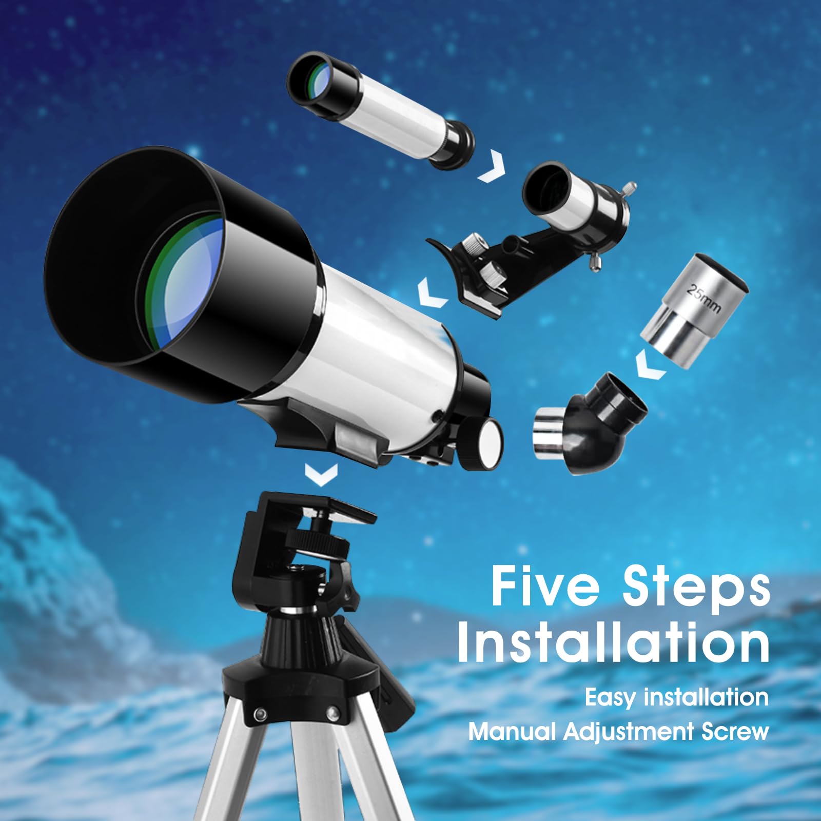 Telescope for Kids Adults Beginners,70mm Aperture 400mm Focal Length Telescopio for Astronomy, Multi Coated Travel Refractor Astronomical Telescopes with Wireless Remote