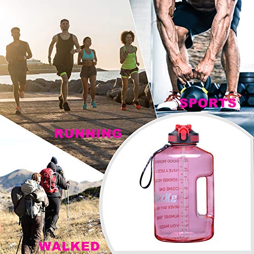 SLUXKE Gallon Water Bottle with Straw and Time Marker, 74oz BPA Free Huge Water Jug with Handle, LeakProof Pop Up Daily Water Intake Bottle Light Pink