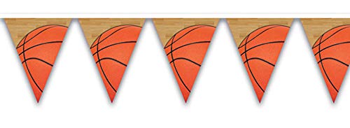 Beistle Plastic Pennant Banners 3 Piece Birthday Basketball Decorations Sports Party Supplies, 11" x 12', Orange/Black/Tan