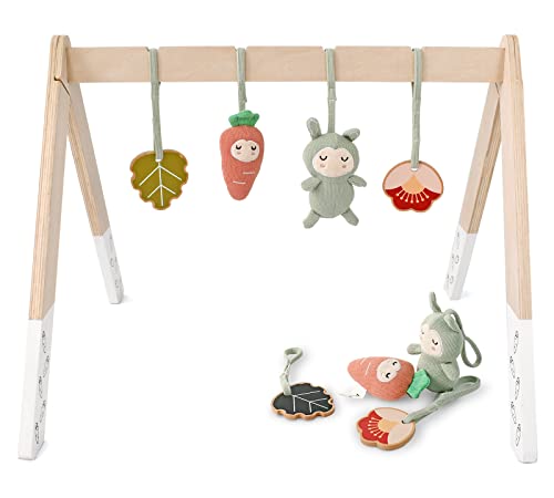 PairPear Wooden Baby Play Gym with 4 Learning Toys,Baby Stage-Based Developmental Activity Gym & Play Center Gift for Newborn Baby Girl and Boy Gift