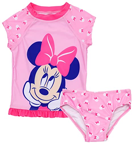 Disney Infant Girl's 2 Piece Minnie Mouse Rashguard Top and Swim Bottom Set, Pink, 24 Months