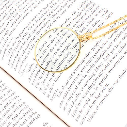 Necklace with 1-3/4 Inch Optical Magnifier Lens and 36-Inch Gold Chain for Library, Reading Fine Print, Zooming, Increase Vision, Jewelry
