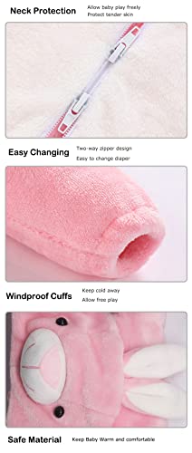 seemehappy Cute Bunny Panda Fleece Baby Bodysuit โ Infant Warm One Piece Kids Hooded Romper Outerwear Toddler Jacket-Bunny,6-12 Months