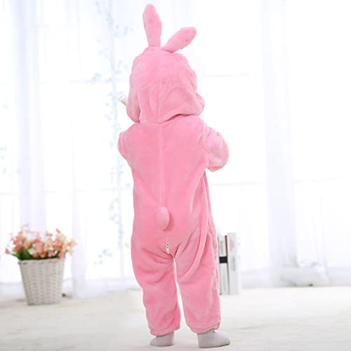 seemehappy Cute Bunny Panda Fleece Baby Bodysuit โ Infant Warm One Piece Kids Hooded Romper Outerwear Toddler Jacket-Bunny,6-12 Months
