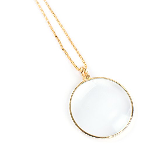 Necklace with 1-3/4 Inch Optical Magnifier Lens and 36-Inch Gold Chain for Library, Reading Fine Print, Zooming, Increase Vision, Jewelry
