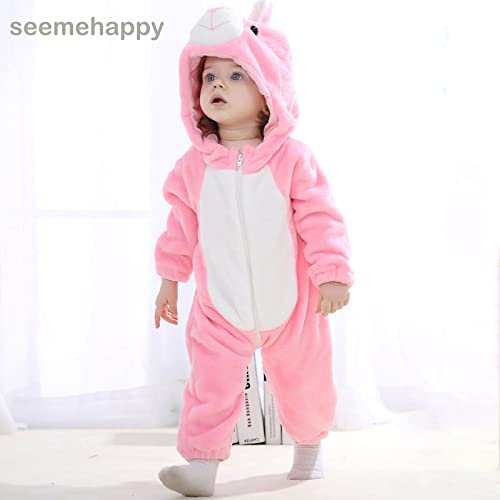 seemehappy Cute Bunny Panda Fleece Baby Bodysuit โ Infant Warm One Piece Kids Hooded Romper Outerwear Toddler Jacket-Bunny,6-12 Months