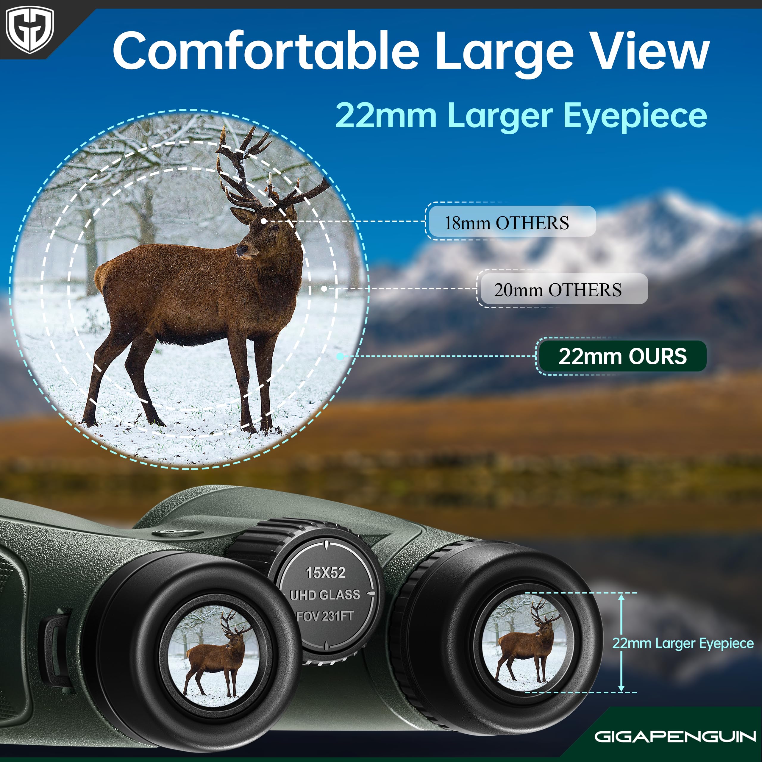 15x52 HD Binoculars for Adults High Powered with Upgraded Phone Adapter - Large View Binoculars with Low Light Vision - Lightweight Waterproof Binocular for Bird Watching Travel Hunting Cruise