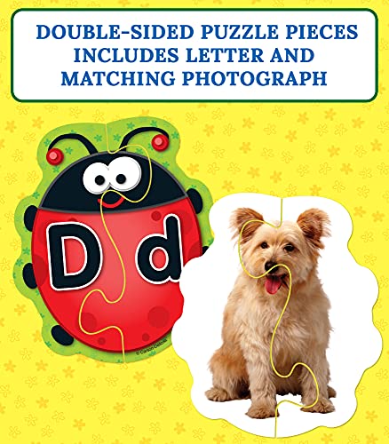 Carson Dellosa Ladybug Letters Alphabet Puzzle—Kids Alphabet Game With 26 2-Piece Ladybug Puzzles, 26 2-Sided Leaves With Alphabet Letters, 1-4 Players, Ages 4+